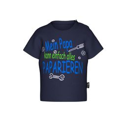 T-Shirt TRIGEMA "TRIGEMA T-Shirt mit lustigem Spruch-Print", M&auml;dchen, Gr. 80, navy, Feinripp, 100% Baumwolle, Basic, Rundhals, Shirts T-Shirt