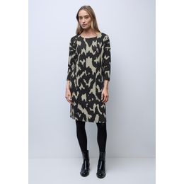 Midikleid Street One, Damen, Gr. 40, EURO-Gr&ouml;&szlig;en, schwarz, Stoff, 64% Polyester, 33% Viskose, 3% Elasthan, gemustert, normal knielang, U-Boot-Ausschnitt, abgesteppt, Kleider Midikleid, knielang