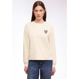 Sweatshirt STREET ONE STUDIO, Damen, Gr. 42, soft beige, Sweatware, 60% Baumwolle, 40% Polyester, unifarben mit Farbeinsatz, normal, Rundhals, Rippb&uuml;ndchen, Sweatshirts Sweatshirt, Feinstrick