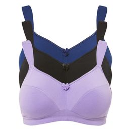 B&uuml;gel-BH bonprix "BH ohne B&uuml;gel mit Baumwolle (3er Pack)", Damen, Gr. 95, Cup C, helllila, schwarz, mitternachtsblau, Obermaterial: 95% Baumwolle, 5% Elasthan. Futter: 95% Baumwolle, 5% Elasthan, BHs B&uuml;gel-BH, ohne B&uuml;gel, im 3er-Pack, mit verspielten Details