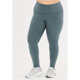 Trainingstights Q BY ENDURANCE "Lucy", Damen, Gr. 46, EURO-Gr&ouml;&szlig;en, blau, grau, 72% Polyamid, 28% Elasthan, unifarben, lang, Hosen, mit hohem Bund