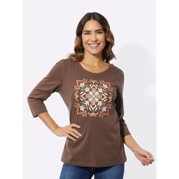 3/4-Arm-Shirt Classic Basics "3/4-Arm-Shirt", Damen, Gr. 44, beige (schoko, ecru), 100% Baumwolle, bedruckt, gemustert, mehrfarbig, Rundhals, Shirts 3/4-Arm-Shirt