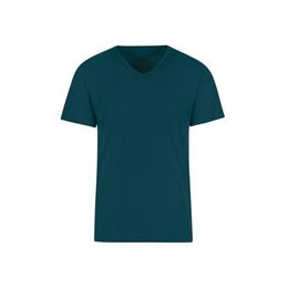 T-Shirt TRIGEMA "TRIGEMA T Shirt aus Biobaumwolle mit V-Ausschnitt", Damen, Gr. XXL, saphir, Single Jersey, 100% Baumwolle (Bio-Baumwolle kbA), Basic, lang, V-Ausschnitt, Shirts T-Shirt