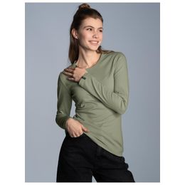 Longsleeve TRIGEMA "TRIGEMA Langarmshirt", Damen, Gr. S, salbei, Feinstrick, 95% Baumwolle, 5% Elastan, Basic, lang, Rundhals, Shirts