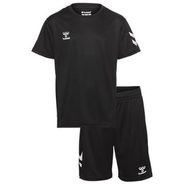 T-Shirt & Shorts Hummel "HMLLOGO SET KIDS", M&auml;dchen, Gr. 128, schwarz, Jersey, Obermaterial: 100% Polyester, KOB Set-Artikel, mit elastischem Bund, aus Polyester, pflegeleicht, sportlicher Stil