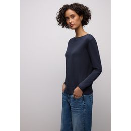 Longpullover Street One, Damen, Gr. 34, blau (tiefblau), Stoff, 86% Viskose, 14% Polyester, unifarben, comfort fit normal, U-Boot-Ausschnitt, B&uuml;ndchen, Pullover Longpullover, mit Strick-Detail