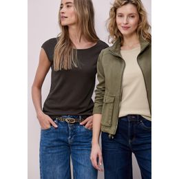 T-Shirt Street One, Damen, Gr. 36, braun (cotton beige, espresso braun), Web, 50% Baumwolle, 50% Modal, unifarben, normal normal, U-Boot-Ausschnitt, abgesteppt, Shirts T-Shirt, mit U-Boot-Ausschnitt