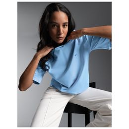 Kapuzensweatshirt TRIGEMA "TRIGEMA Kurzarm Cropped Hoodie", Damen, Gr. 3XL, iceblau, melange, Sweatware, 50% Baumwolle, 50% Polyester, Basic, ohne Ausschnitt, Sweatshirts