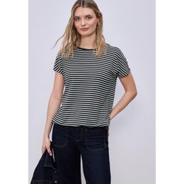 Rundhalsshirt Street One, Damen, Gr. 40, shadowed navy, Stoff, 95% Viskose, 5% Elasthan, gestreift, normal normal, Rundhals, abgesteppt, Shirts Rundhalsshirt, Rundhalsausschnitt
