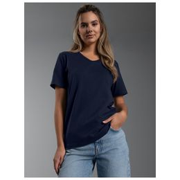 T-Shirt TRIGEMA "TRIGEMA T Shirt aus Biobaumwolle mit V-Ausschnitt", Damen, Gr. XL, navy, Single Jersey, 100% Baumwolle (Bio-Baumwolle kbA), Basic, lang, V-Ausschnitt, Shirts T-Shirt