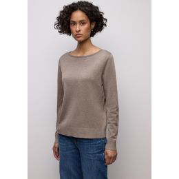 Longpullover Street One, Damen, Gr. 46, mocha glow meliert, Stoff, 86% Viskose, 14% Polyester, unifarben, comfort fit normal, U-Boot-Ausschnitt, B&uuml;ndchen, Pullover Longpullover, mit Strick-Detail