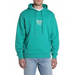 Hoodie Replay, Herren, Gr. XL, emerald, Sweatware, Obermaterial: 100% Baumwolle, bedruckt, h&uuml;ftbedeckend, Rippb&uuml;ndchen, Sweatshirts Hoodie, mit gro&szlig;em R&uuml;ckenprint