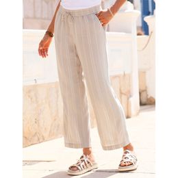 Culotte Inspirationen, Damen, Gr. 36, Normalgr&ouml;&szlig;en, beige (sand, gestreift), 80% Viskose, 20% Leinen, gemustert, mehrfarbig, 7/8-L&auml;nge, Hosen Culotte