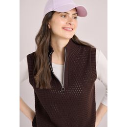 Troyer Cecil, Damen, Gr. L (42), macchiato braun, Web, 100% Baumwolle, Strukturmuster, comfort fit normal, hoch geschlossener Ausschnitt, Rippb&uuml;ndchen, Pullover Troyer, aus reiner Baumwolle