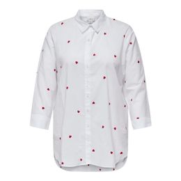 Langarmbluse Only CARMAKOMA "CARNEW LINA GRACE LS EMB SHIRT WVN NOOS", Damen, Gr. 44, hellwei&szlig; aop:heart, Web, Obermaterial: 100% Baumwolle, bestickt, regular fit normal, Blusen, Baumwolle