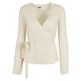 Cardigan Urban Classics "Urban Classics Damen Ladies Rib Knit Wrapped Cardigan", Damen, Gr. L, sandwei&szlig;, 35% Polyacryl, 35% Viskose, 30% Polyamid, unifarben, V-Ausschnitt, Strickjacken