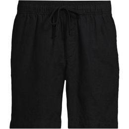 LANDS' END Leinenmix-Shorts mit Dehnbund, 18 cm, Herren,  Schwarz, Leinen/Baumwoll-Mischung, by Lands' End