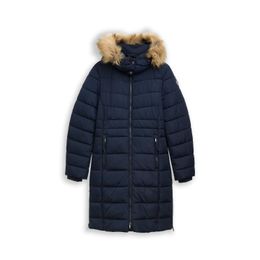 Tom Tailor Damen Puffer-Mantel mit abnehmbarer Kapuze, blau, Uni, Gr. S