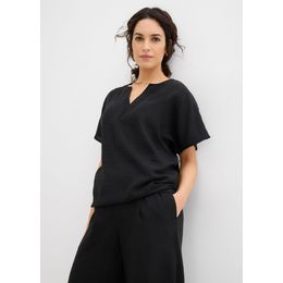 bonprix Oversize-Bluse mit Elastiksaum, schwarz, Gr.40, Kurz&auml;rmlige Bluse aus leichtem Strukturmaterial mit V-Ausschnitt