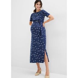 bonprix Jersey-Umstandskleid aus Bio-Baumwolle in Midil&auml;nge mit Polkadots, blau, Gr.32/34 (XS), Wadenlanges Midikleid f&uuml;r Schwangere mit P&uuml;nktchen, 95% Baumwolle (organic)