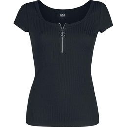 Black Premium by EMP Schwarzes T-Shirt mit Rei&szlig;verschluss im Ausschnitt T-Shirt schwarz in L Q224-000851 M409123