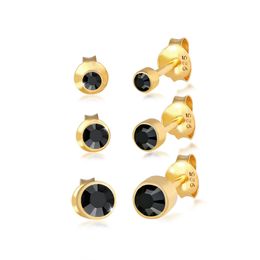 Ohrstecker-Set Elli "Ohrringe 3er Stecker Set Basic Ohrstecker Zirkonia 925 Sterling Silber", gold, Ohrringe, Damen, mit Stein, Silber 925 (Sterlingsilber), Ohrstecker-Set