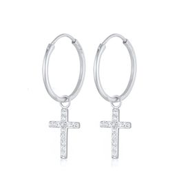 Paar Creolen Elli "Ohrringe Creolen Kreuz Glaube Religion 925 Silber, mit Kristallen von Swarovski" Gr. 48, silber, Ohrringe, Damen, Silber 925 (Sterlingsilber), Paar Creolen