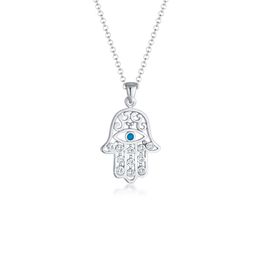 Lange Kette Elli "Halskette Hamsa Evil Eye Schutzsymbol 925 Silber, mit Kristallen von Swarovski" Gr. 60, silber, Halsketten, Damen, Silber 925 (Sterlingsilber), Lange Kette