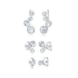 Ohrstecker-Set Elli "Ohrringe Climber Stecker Set (3 tlg) 925 Silber, mit Kristallen von Swarovski" Gr. 14, silber, Ohrringe, Damen, Silber 925 (Sterlingsilber), Ohrstecker-Set