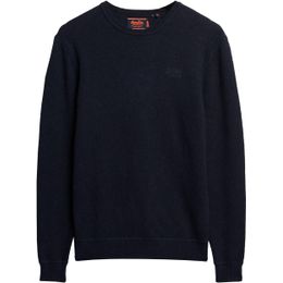 Rundhalspullover Superdry "ESSENTIAL SLIM FIT CREW JUMPER", Herren, Gr. XXL, blau (carbon navy marl), Strick, Obermaterial: 35% Wolle, 35% Nylon, 30% Baumwolle, meliert, relaxed fit, Rundhals, Pullover Rundhalspullover