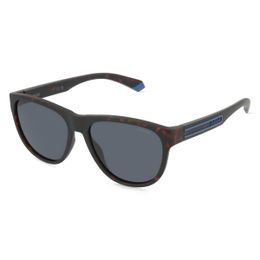 Polaroid PLD 2156/S | Unisex-Sonnenbrille | Fassung: Vollrand, Cat Eye, Kunststoff, Braun Matt | Glasfarbe: Blau Spiegel Blau