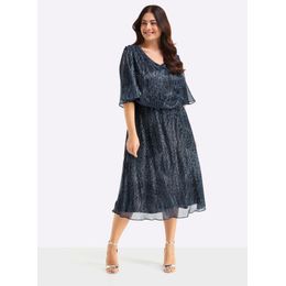 sheego Gro&szlig;e Gr&ouml;&szlig;en Chiffonkleid mit Volant-Details, tiefblau-bleu-gemustert, Gr&ouml;&szlig;e 56 - Damen