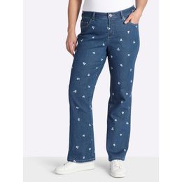 sheego Damen Bootcut-Jeans, Blau, Gr. 44, Bootcut, Material: Baumwolle