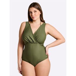 sheego Gro&szlig;e Gr&ouml;&szlig;en Badeanzug mit Neckholder-Tr&auml;gern, oliv, Gr&ouml;&szlig;e 54F - Damen