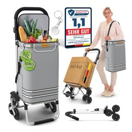 ELONEO Einkaufstrolley Treppensteiger mit K&uuml;hlfach, Einkaufsroller klappbar, Shopping Trolley 56 L - Grau