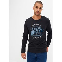 bonprix Langarmshirt aus reiner Bio-Baumwolle (2er Pack), schwarz, Gr.64/66 (3XL), tolle Langarmshirts mit Druck im g&uuml;nstigen Doppelpack, aus 100% Baumwolle