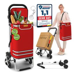 ELONEO Einkaufstrolley Treppensteiger mit K&uuml;hlfach, Einkaufsroller klappbar, Shopping Trolley 56 L - Rot