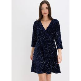 bonprix Paillettenkleid, blau, Gr.48/50 (XL), feminines Kleid aus Samt-Material mit Pailletten., aus Samt