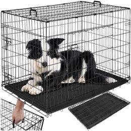 TecTake&reg; Hundek&auml;fig-Gitterbox, klappbar, mit 2 Tragegriffen, 2 gro&szlig;e T&uuml;ren mit Doppelverriegelung, herausnehmbarer Boden, abgerundete Ecken