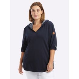 sheego Damen Kapuzenshirt mit Streifen-Details, tiefblau, Gr&ouml;&szlig;e 40/42