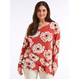sheego Damen Longshirt mit asymmetrischem Saum, erdbeere-koralle-bedruckt, Gr&ouml;&szlig;e 48/50