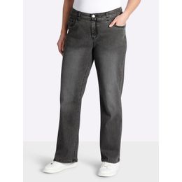 sheego Damen Bootcut-Jeans mit schmalem G&uuml;rtel, grey-denim, Gr&ouml;&szlig;e 44