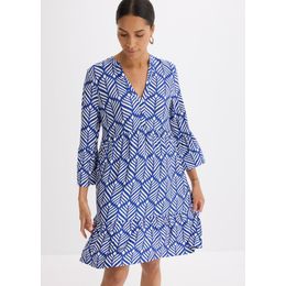 bonprix Jersey-Tunika-Kleid aus softem Viskose-Mix, blau, Gr.48/50 (XL), kurzes bedrucktes Jersey-Tunika-Kleid aus softem Viskose-Mix mit Volants an den &Auml;rmeln, aus Viskose