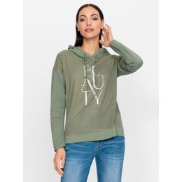 Heine Witt Damen Kapuzenshirt mit Glitzersteinen, khaki, Gr&ouml;&szlig;e 46