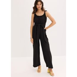 bonprix Jersey-Jumpsuit, schwarz, Gr.40/42 (M), Moderner Jumpsuit mit Bindeg&uuml;rtel
