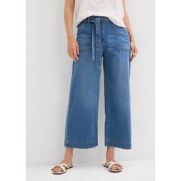 bonprix Wide-Leg-Jeans High Waist Bequembund cropped, blau, Gr.50, Modische 7/8-Jeans im Culotte-Design mit Bundschleife, 76% Baumwolle