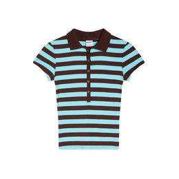 Bershka Poloshirt Damen Gr&ouml;&szlig;e L aqua / dunkelbraun