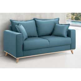 2-Sitzer Home Affaire, B:162cm H:74cm T:84cm, blau, Webstoff (100% Polyester);Baumwollmix (50% Baumwolle, 50% Polyester);Baumwollmix (50% Baumwolle,