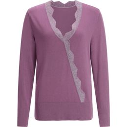 Damen Langarm-Pullover mit Glanzgarn-Effekten violett, Gr&ouml;&szlig;e 44