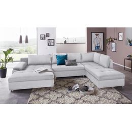 Wohnlandschaft Home Affaire, B:346cm H:82cm T:90cm, silber, Struktur fein (95% Polyester, 5% Polyamid);Luxus-Microfaser ALTARA NUBUCK (100%